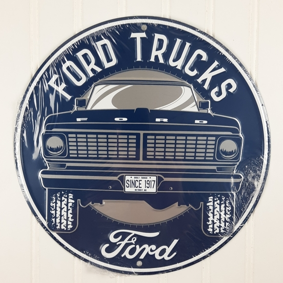Ford Motors | Wall Decor | 2 Ford Sign Truck Emboss Metal 12 Round Bar ...